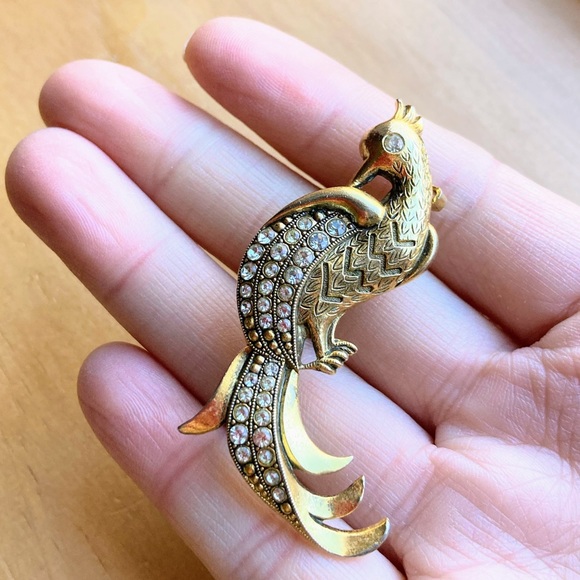 Vintage | Jewelry | Vintage Phoenix Rhinestone Gold Tone Etched Pin ...
